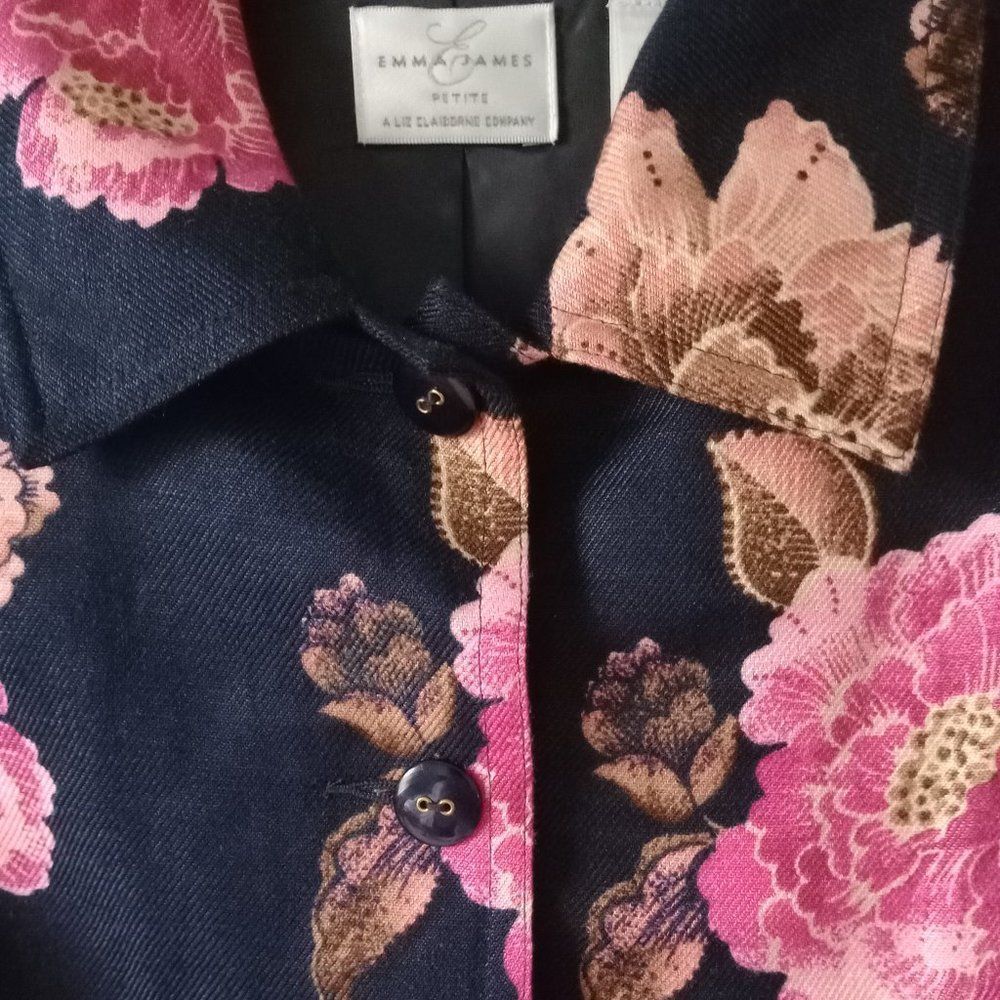 Emma James Liz Claiborne Vintage 90s Navy Pink Floral… - Gem